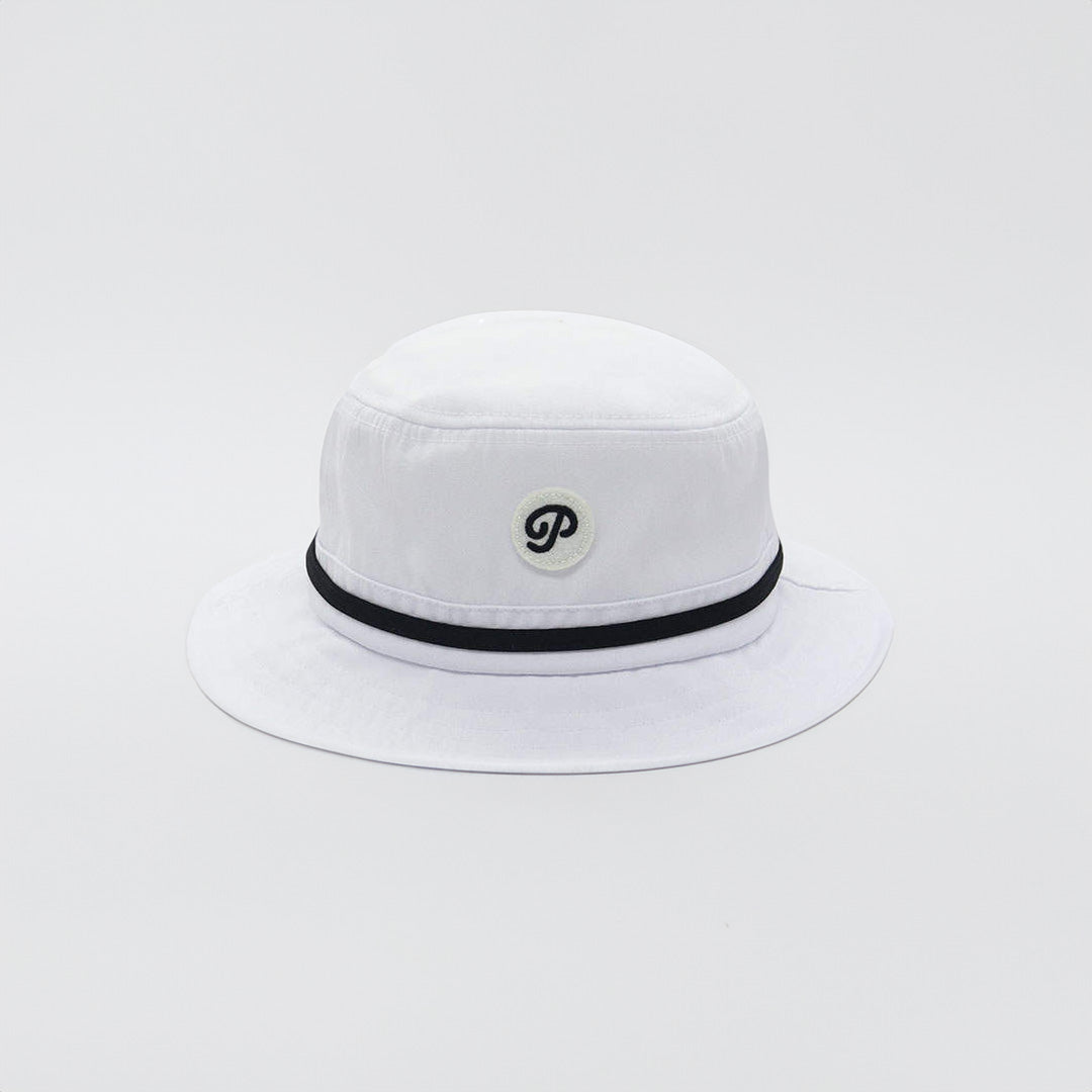"P" Script Applique Bucket(White) – Public Drip